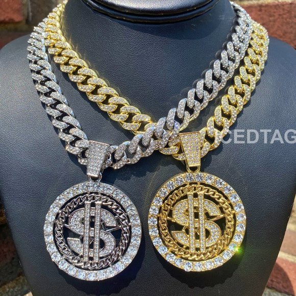 Accessories | Blinged Out Round Big Diamond Crystals Dollar Pendant 24 ...